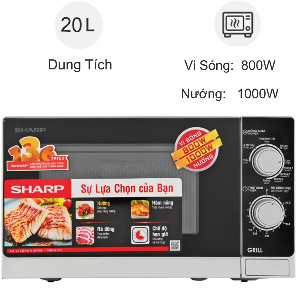 Lò vi sóng Sharp R-G222VN-S 20 lít giá rẻ, giao ngay