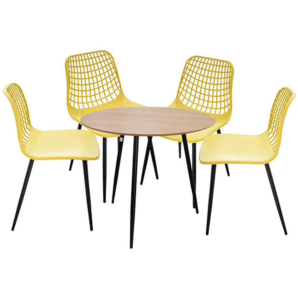 Bộ Bàn T-001-90 Sồi + 4 Ghế Nhựa 1691 Vàng
