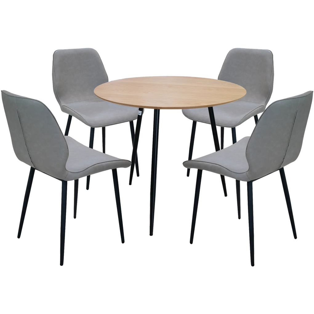 Bàn T-001-90 Sồi + 4 Ghế Ăn ECOMDC1 Xám
