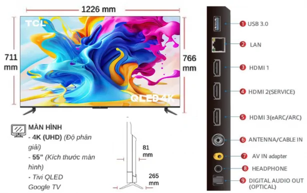 Google Tivi TCL QLED 4K 55 Inch 55C645 - Mua Ngay T4/2026
