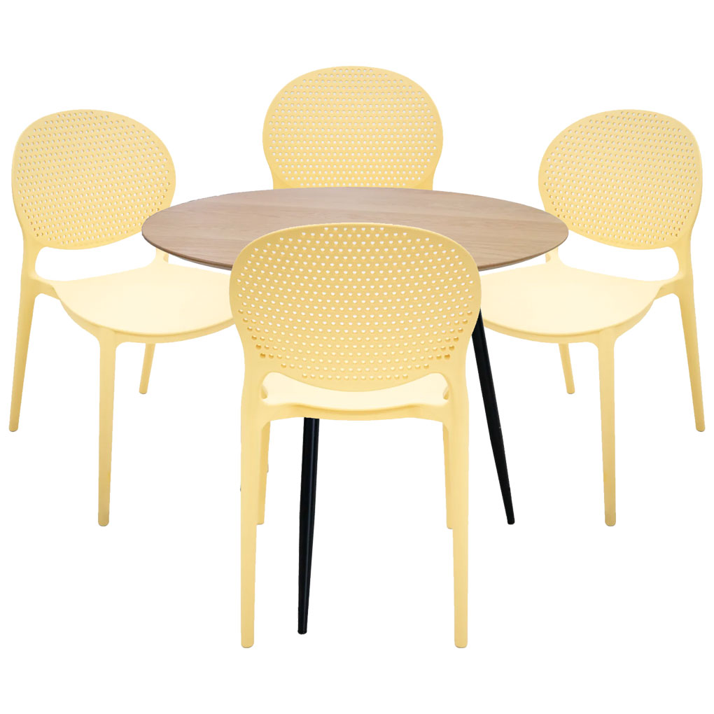 Bộ Bàn T-001-90 Sồi + 4 Ghế Nhưa SL-7097 Vàng giá rẻ, giao ngay