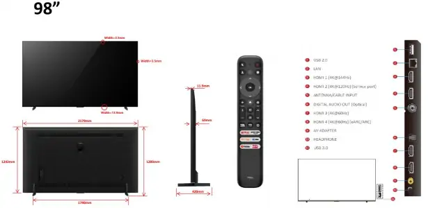 Google Tivi TCL QD-Mini LED 4K 98 inch 98C755 T1/2026