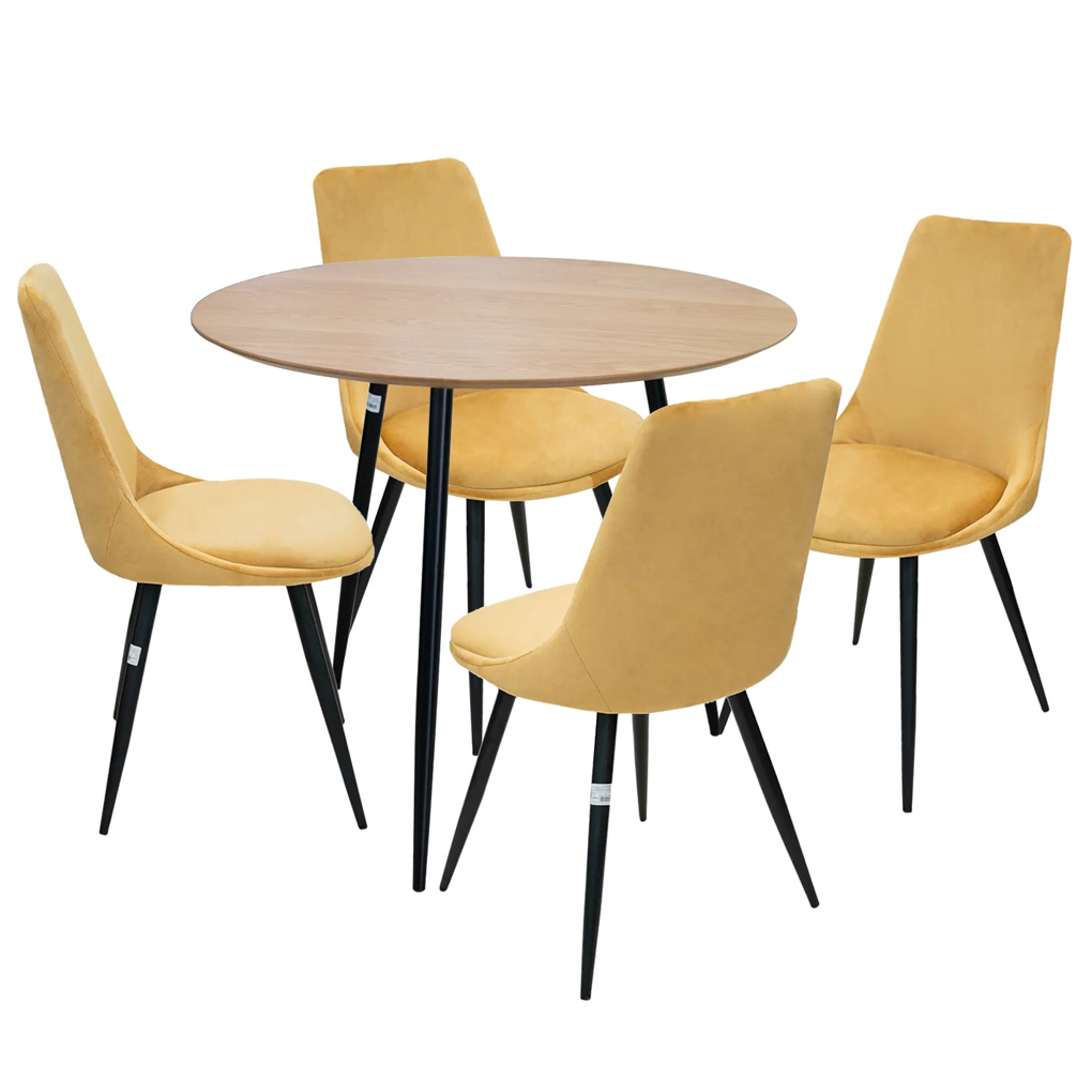 Bộ Bàn T-001-90 sồi + 4 Ghế ăn ECOMDC5 Nâu